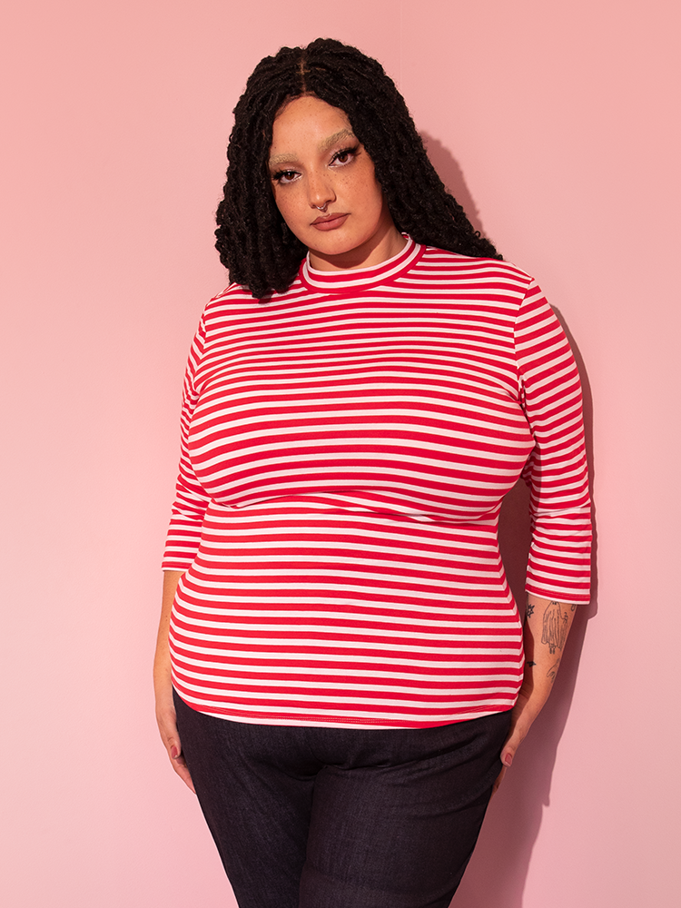 Bad Girl 3/4 Sleeve Top in Red and White Stripes | Retro Inspired Top ...