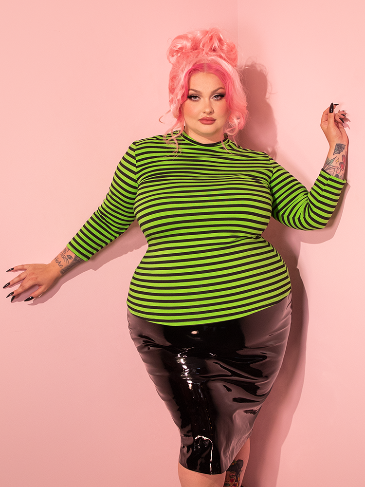 Bad Girl 3/4 Sleeve Top in Slime Green and Black Stripes | Retro Tops ...