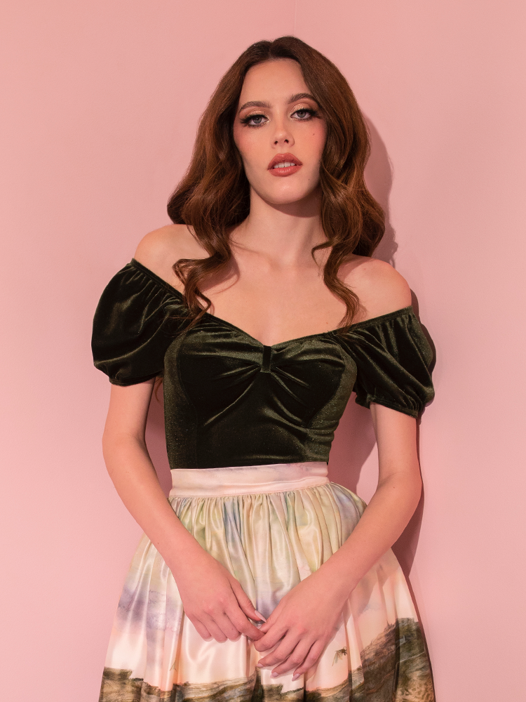 Powder Puff Top in Dark Olive Green Velvet| Retro Inspired Clothing ...