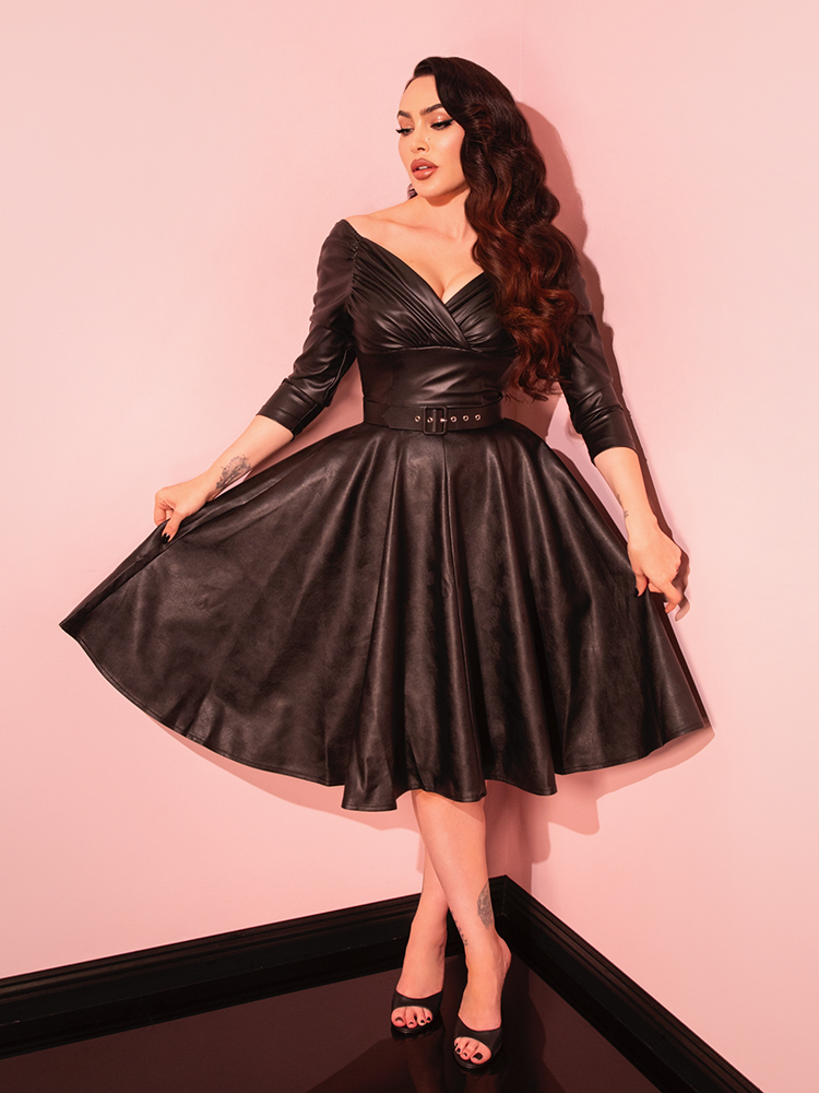 Starlet Swing Dress in Black Vegan Leather | Vintage Dress – Vixen by ...