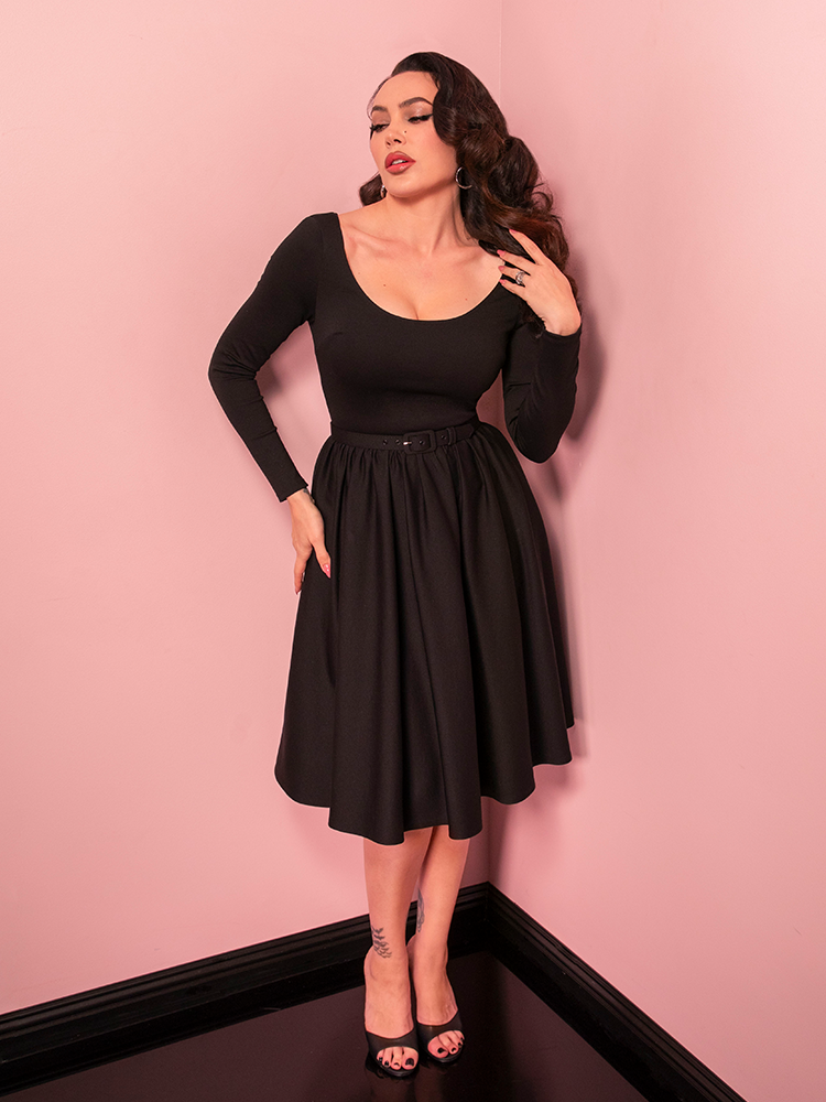 Troublemaker Swing Dress in Raven Black | Retro Clothing – Vixen by ...