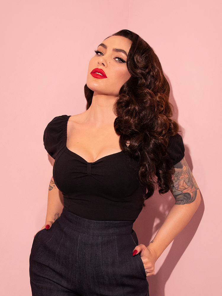 Powder Puff Top in Black | Retro Inspired Clothing – Vixen by Micheline ...