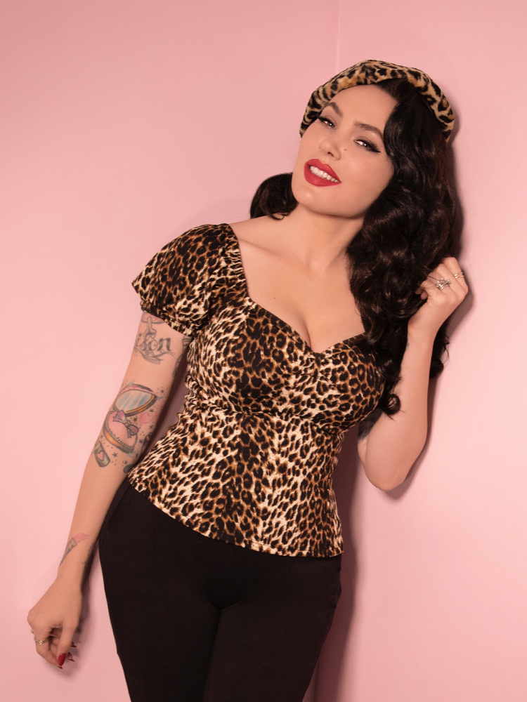 Powder Puff Top in Wild Leopard Print | Retro Style Clothing – Vixen by ...