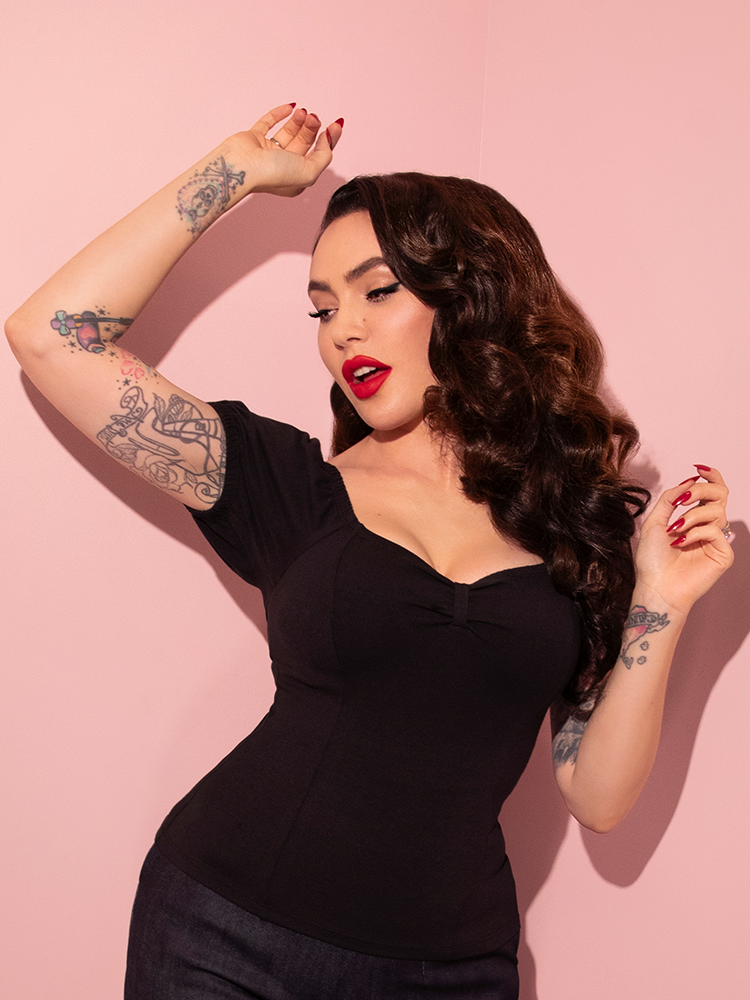 Powder Puff Top in Black | Retro Inspired Clothing – Vixen by Micheline ...