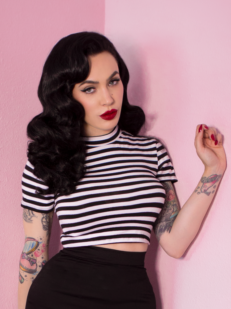 Bad Girl Crop Top in Black and White Stripes | Vintage Era Clothing ...